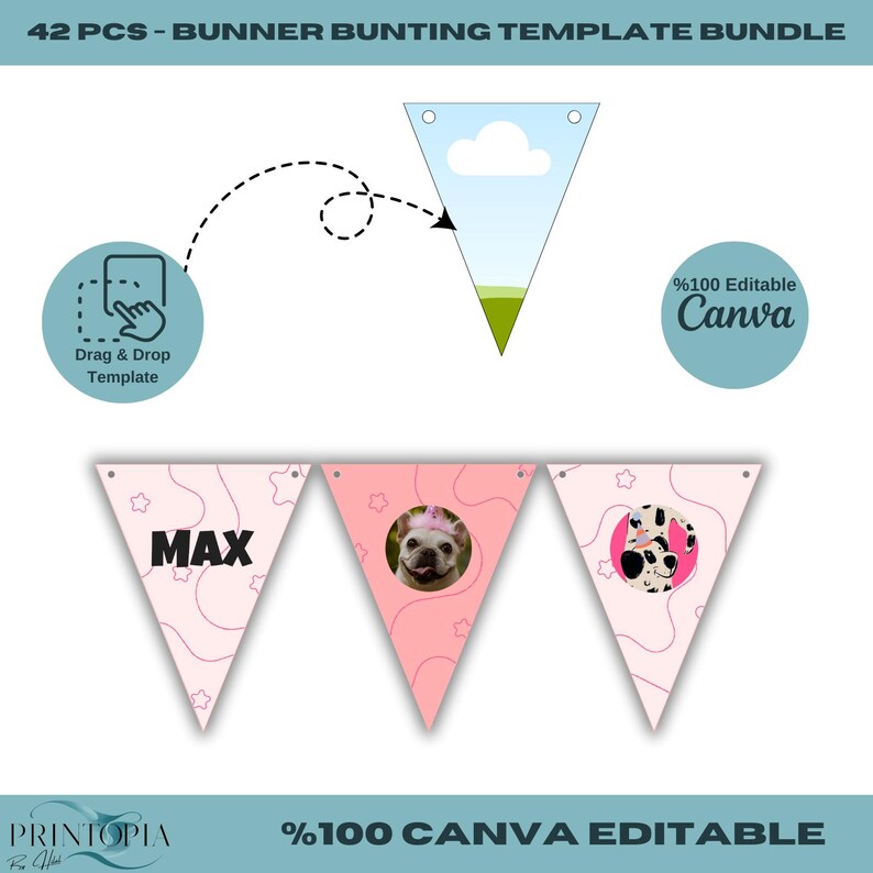 Complete 42 PCS Banner Bunting Template Bundle - Canva Editable for ...