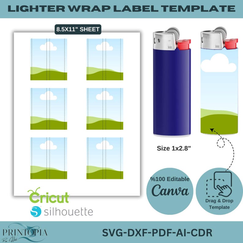 Customizable Lighter Wrap Label Template - Editable SVG, PDF for Cricut ...