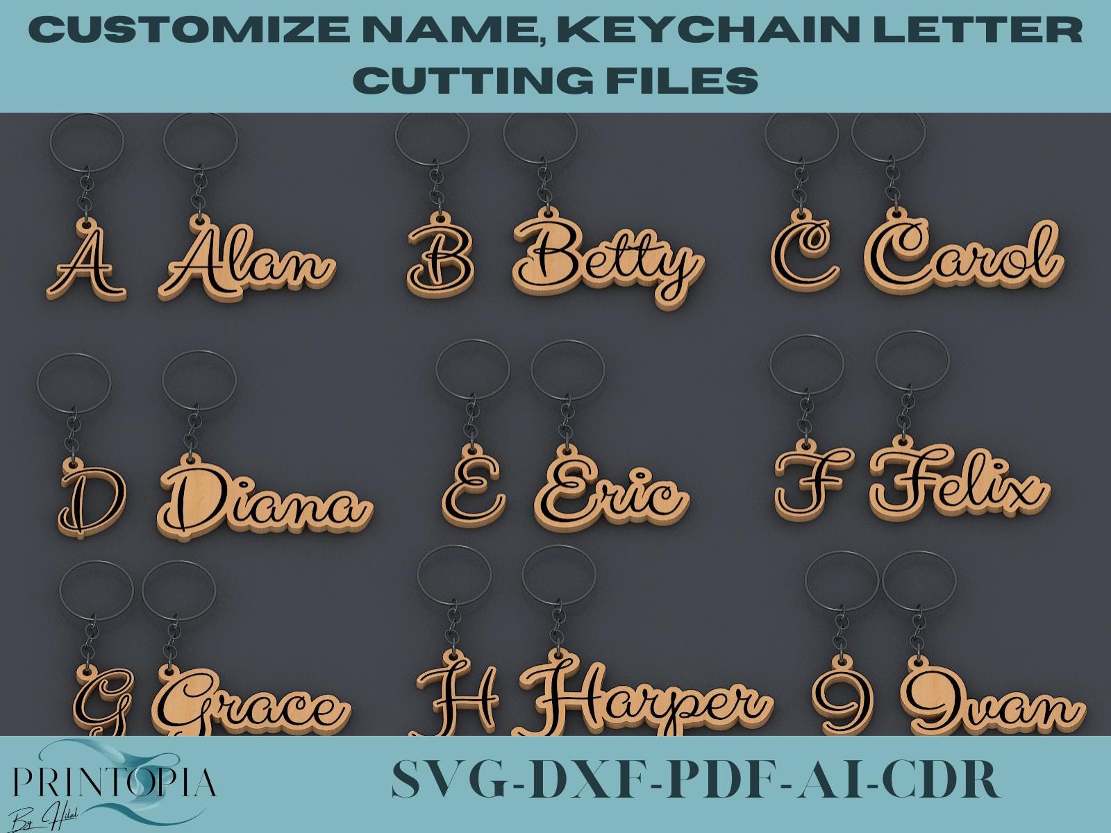 Custom Name Keychain Designs for Laser Cutters,stylish Letter Keychain ...