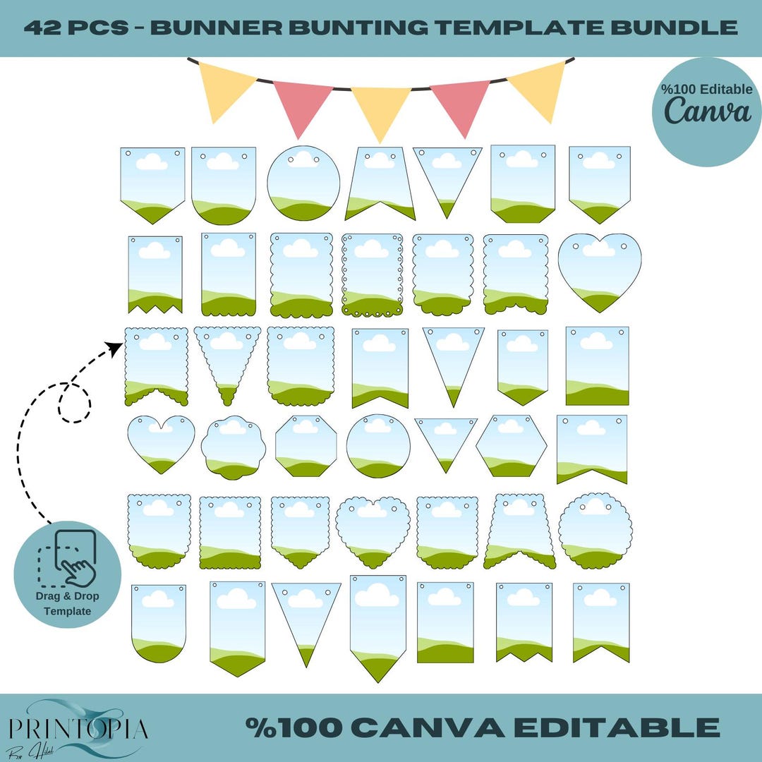 Complete 42 PCS Banner Bunting Template Bundle - Canva Editable for ...