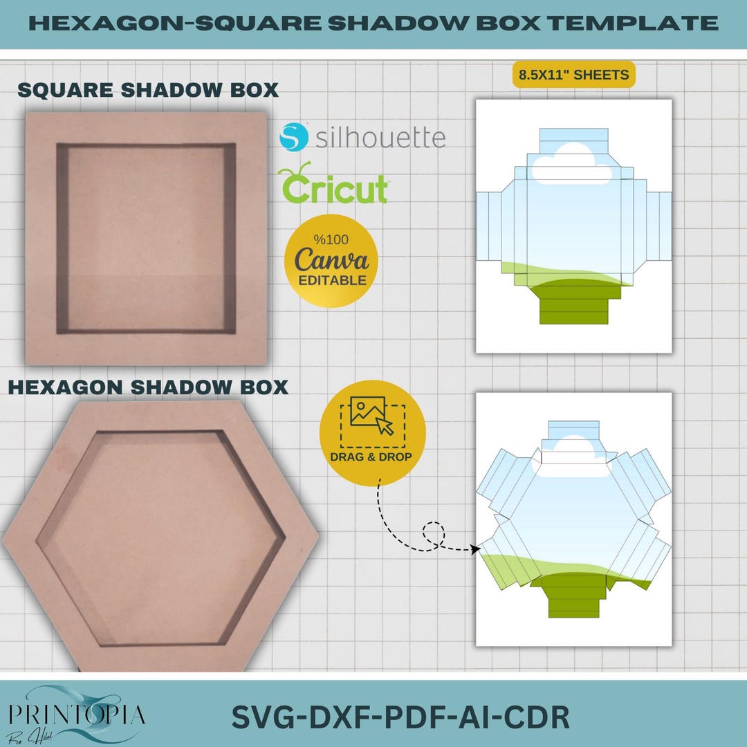 Square & Hexagon Shadow Box Template DIY Paper Craft | Laser Cut File ...