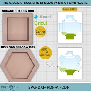 Square & Hexagon Shadow Box Template DIY Paper Craft | Laser Cut File ...