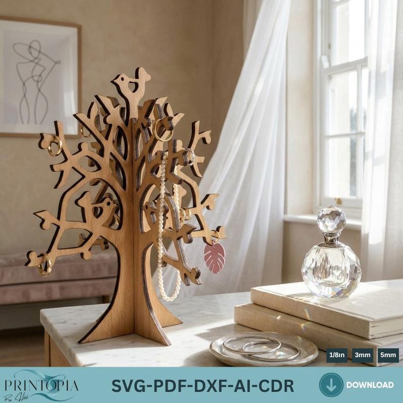 Plywood Tree Jewelry Stand | DIY Laser Cut Organizer for Rings ...