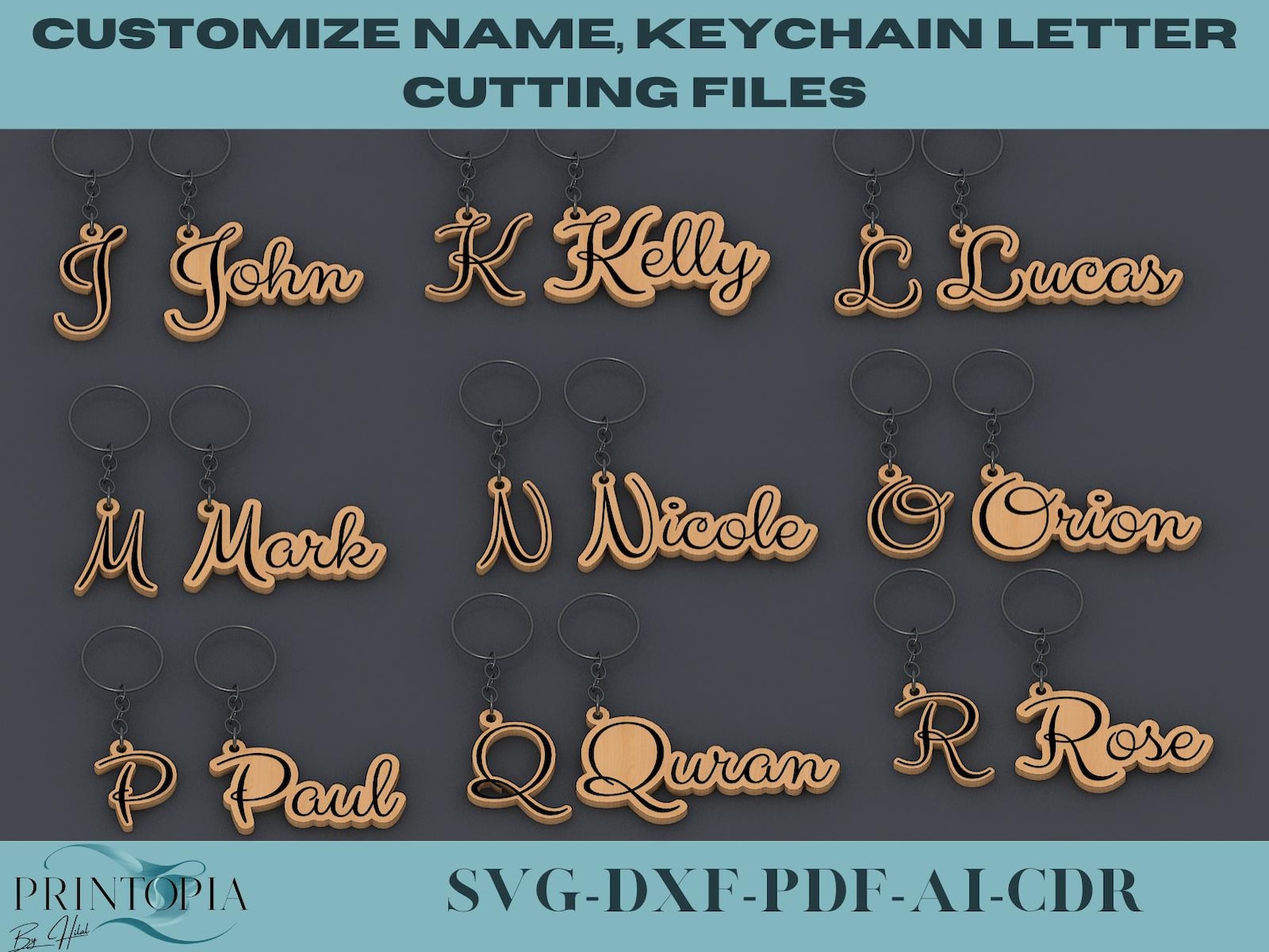 Custom Name Keychain Designs for Laser Cutters,stylish Letter Keychain ...