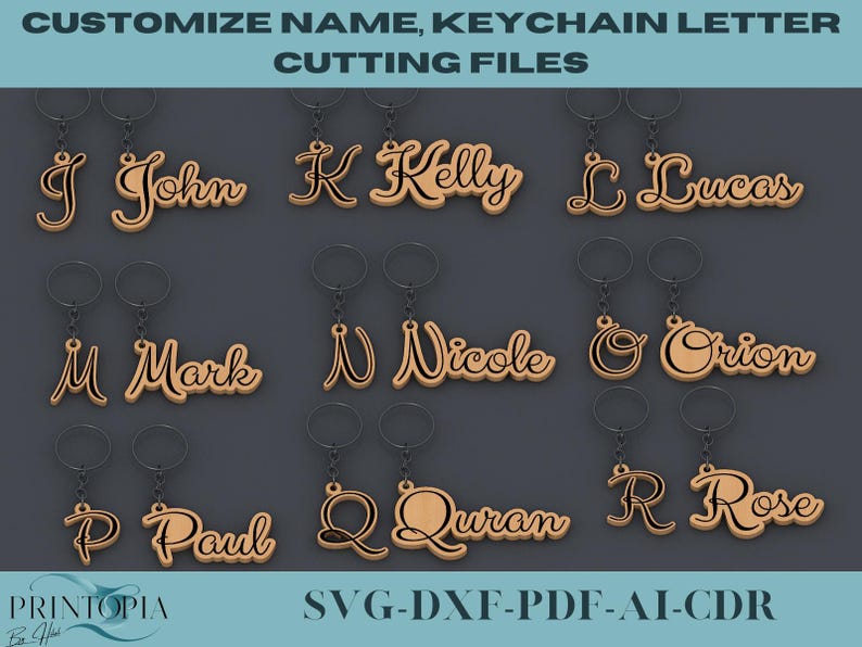 Custom Name Keychain Designs for Laser Cutters,stylish Letter Keychain ...