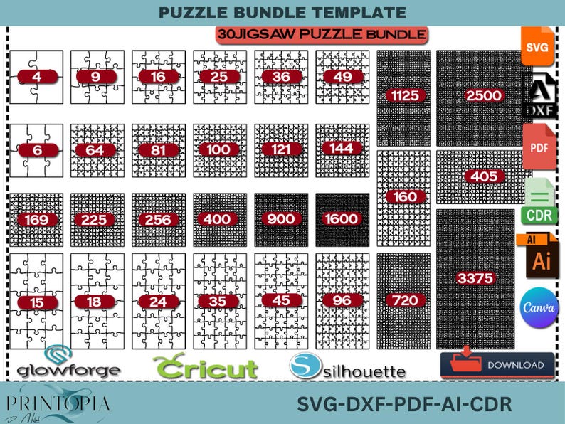 30 Jigsaw Puzzle Template Bundle - Perfect for Laser Cutting Machines ...