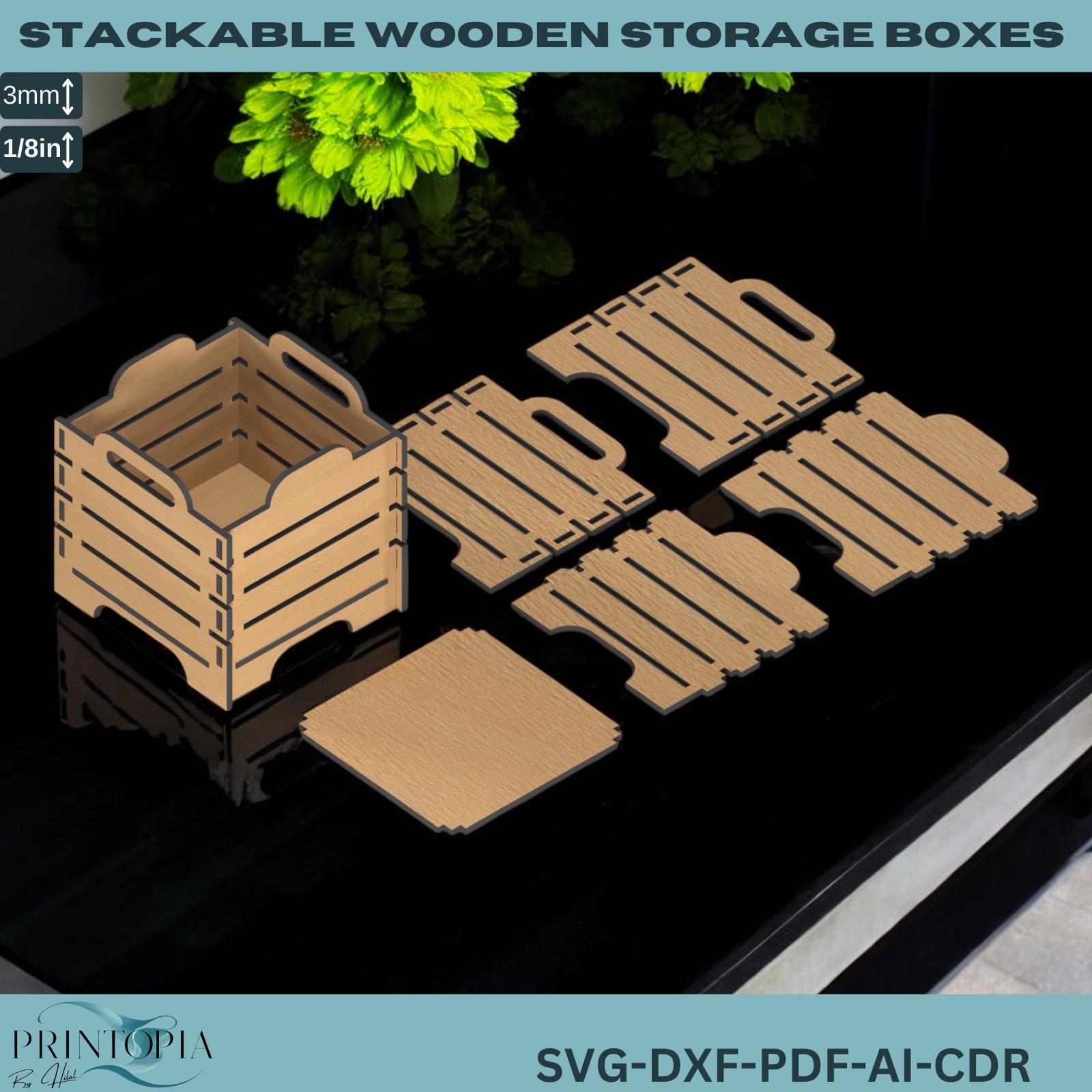 Laser Cut Vector Storage Boxes Stackable Wooden Crates for Home and ...