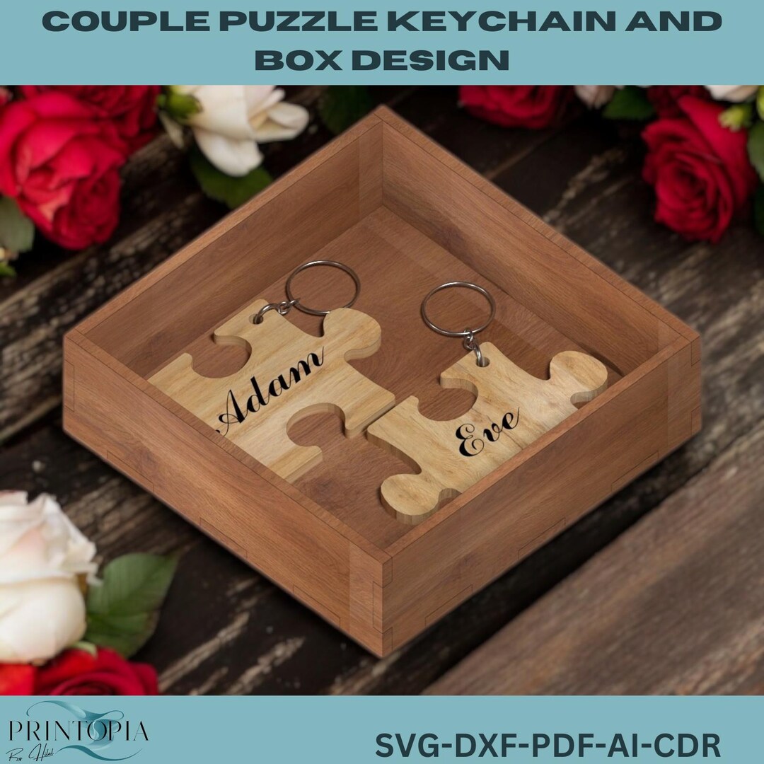 Personalized Couple Puzzle Keychain Set With Custom Box | Laser Cut ...