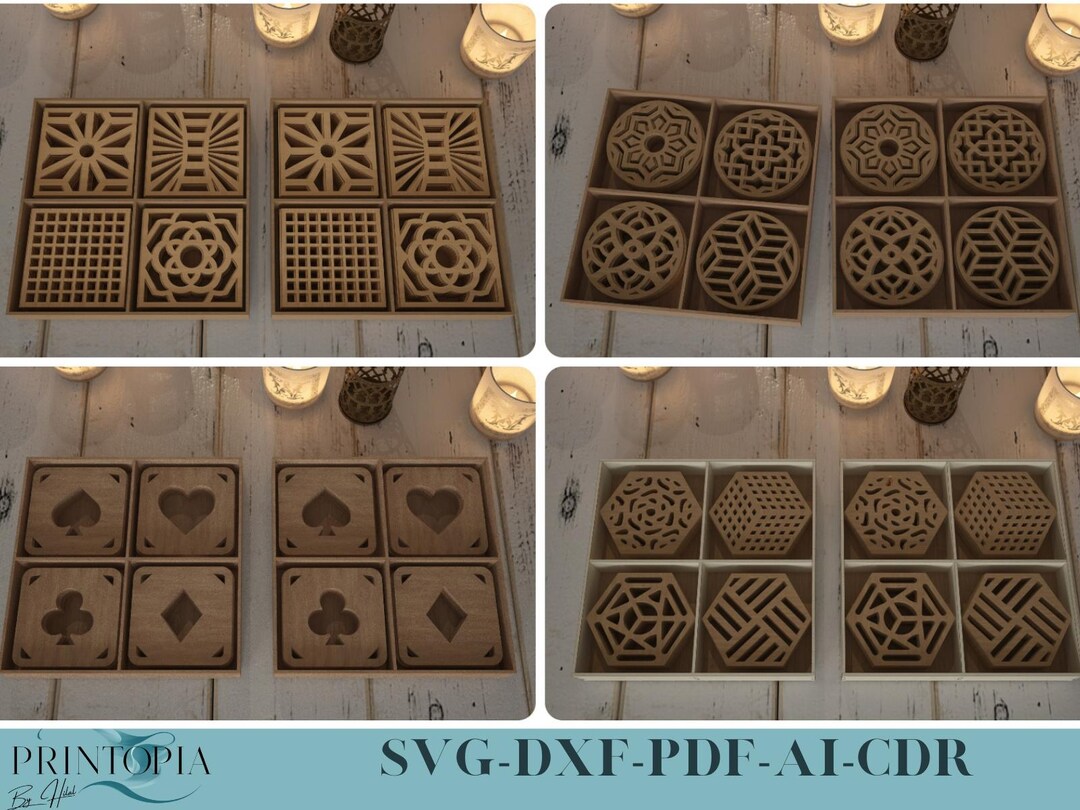 Laser Cut Coasters: 32 Designs W/ Box, SVG Files, Drink Coasters,laser ...