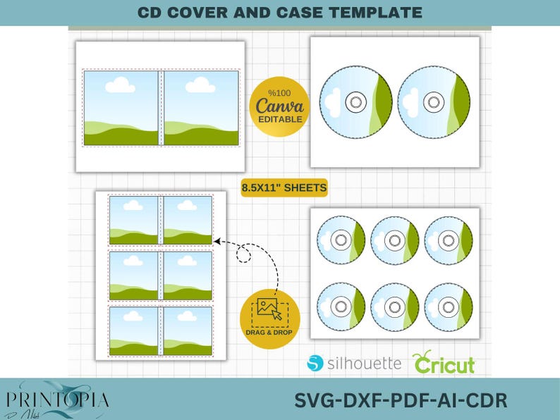 CD Cover & Case Template Set | 8.5x11" Editable Svg, PDF, Ai, DXF ...