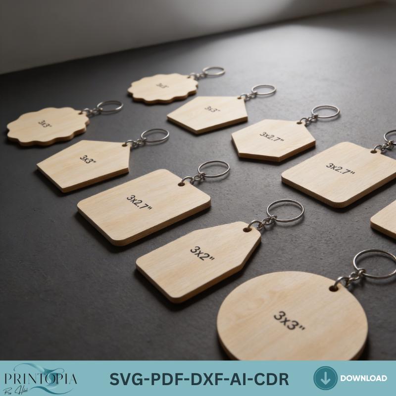 46pcs Keychain Blank Bundle Lasercut Templates Geometric Shape SVG DIY ...