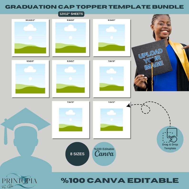 Editable Graduation Cap Topper Templates Customizable Canva Bundle for ...