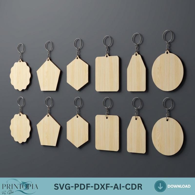 46pcs Keychain Blank Bundle Lasercut Templates Geometric Shape SVG DIY ...