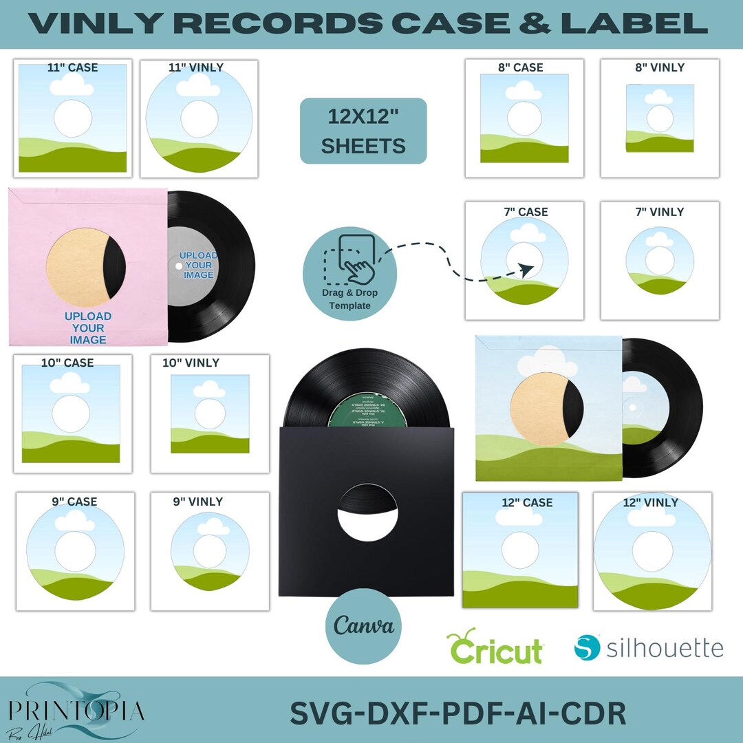 Vinyl Record Case & Label Template 12x12 Sheets Customizable Svg, PDF ...