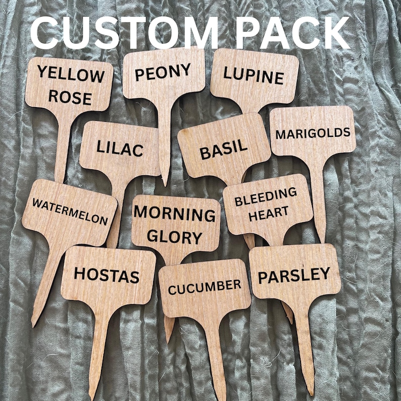 Custom Flower Garden Markers Wooden Stakes Gardens Laser Engraved ...