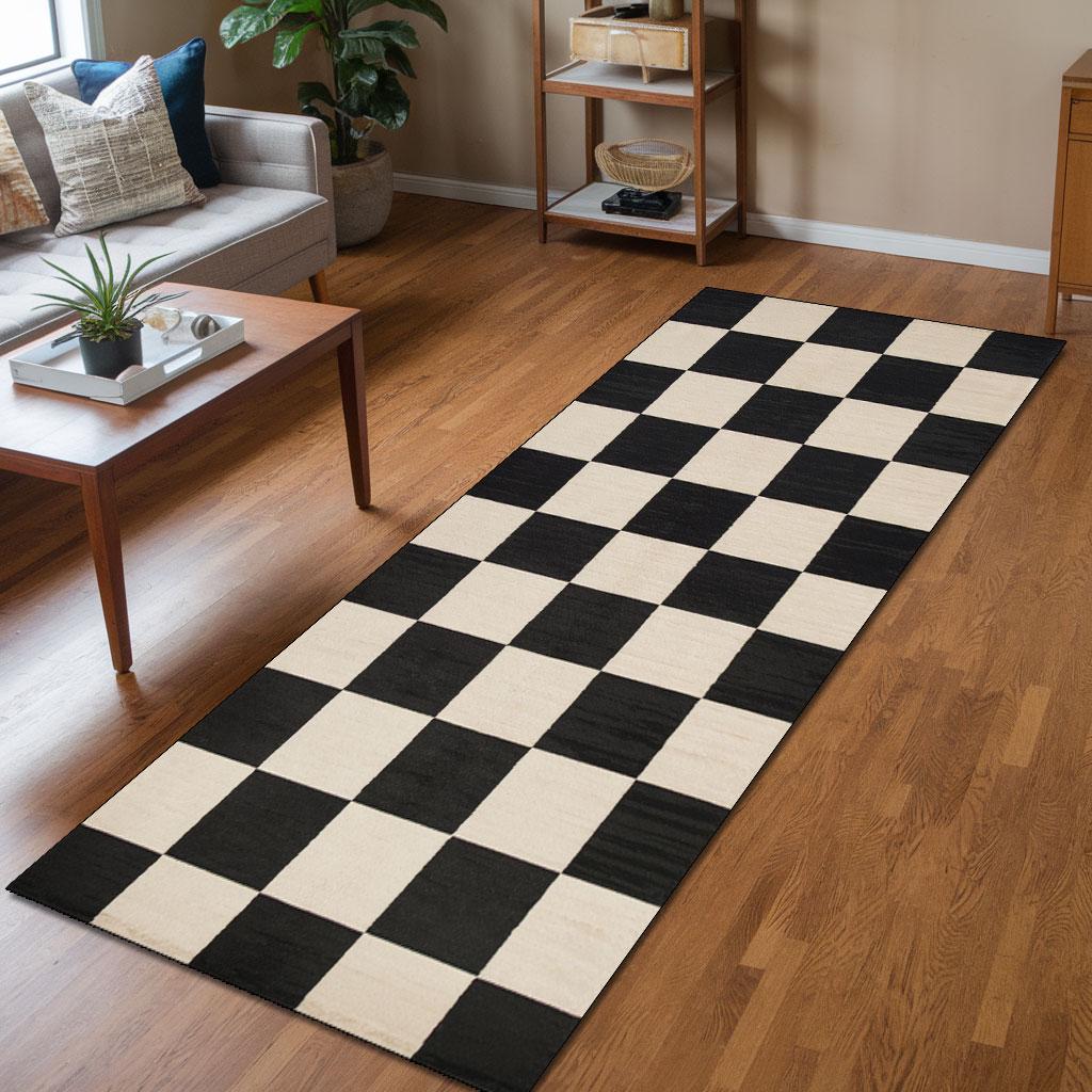 Black and White Checkered Rug Modern Geometric Runner for Hallway ...