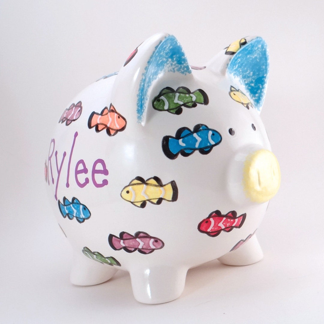 Rainbow Fish Piggy Bank, Personalized Piggy Bank, Clown Fish Bank ...