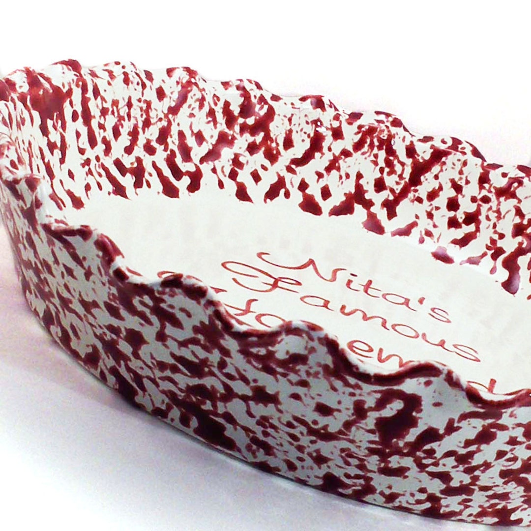 Burgundy Spongeware Personalized Pie Dish Spongeware - Etsy