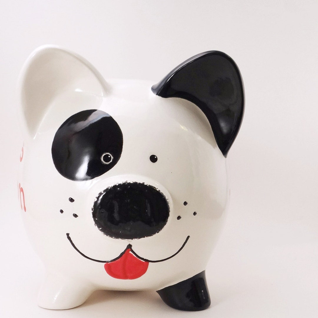 Black & White Puppy Dog Bank Personalized Piggy Bank Spot - Etsy Canada