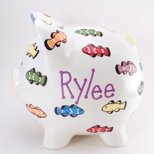 Rainbow Fish Piggy Bank, Personalized Piggy Bank, Clown Fish Bank ...