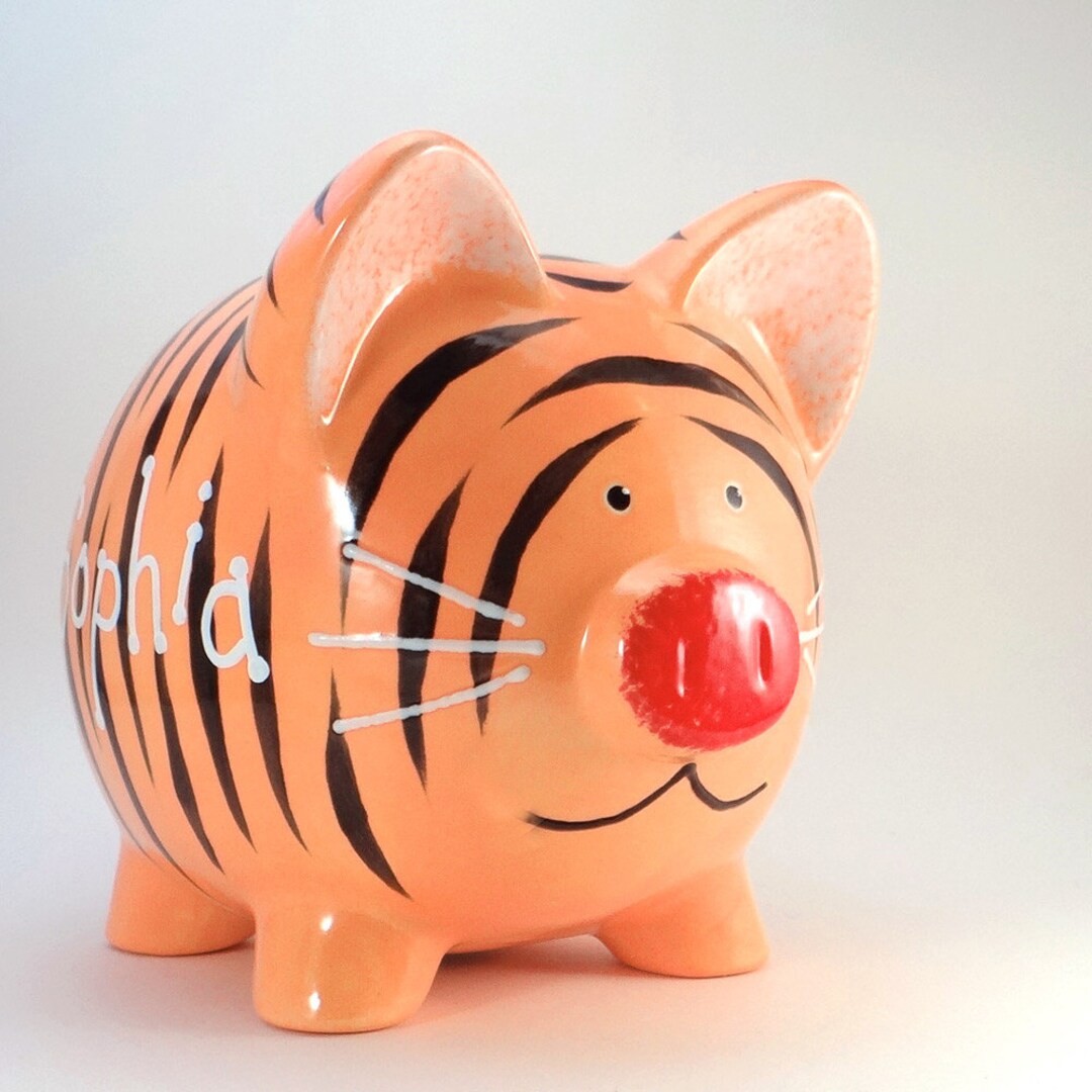 Tiger Personalized Piggy Bank, Tiger Bank, Jungle Piggy Bank, Baby ...