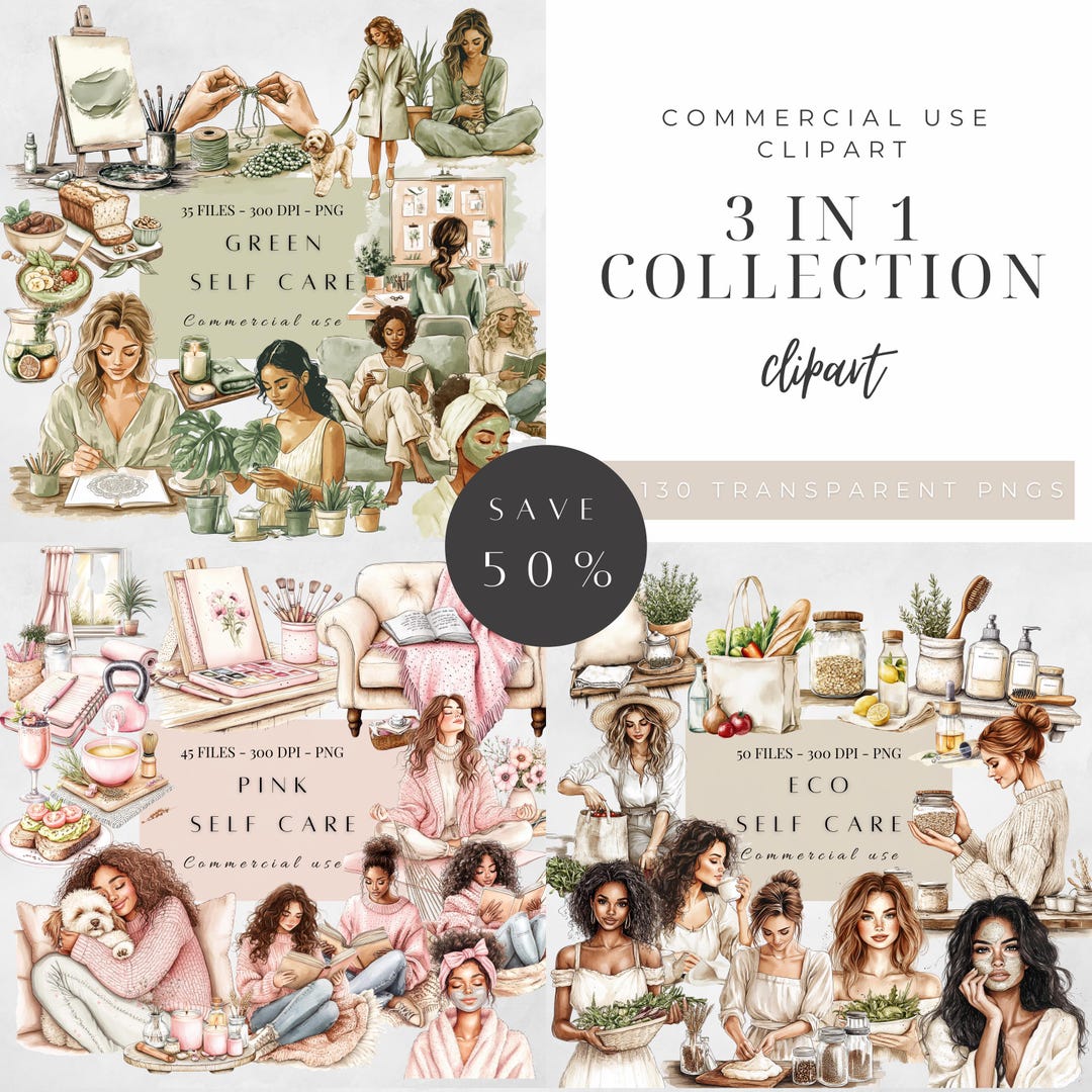 Self Care Clipart PNG | Skincare Stickers | Pajama Girl | Relaxation ...