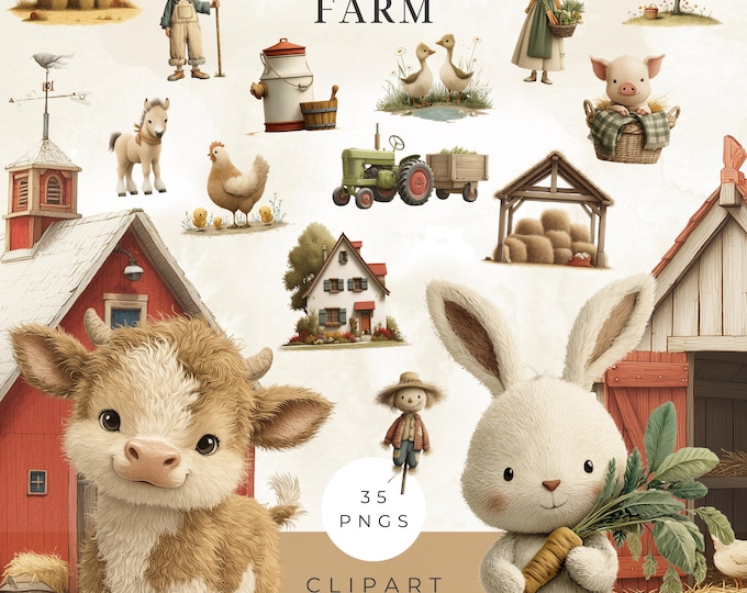 Cute Farm Animals Clipart. Farm Animals Pig, Cow, Horse, Dog, Sheep ...