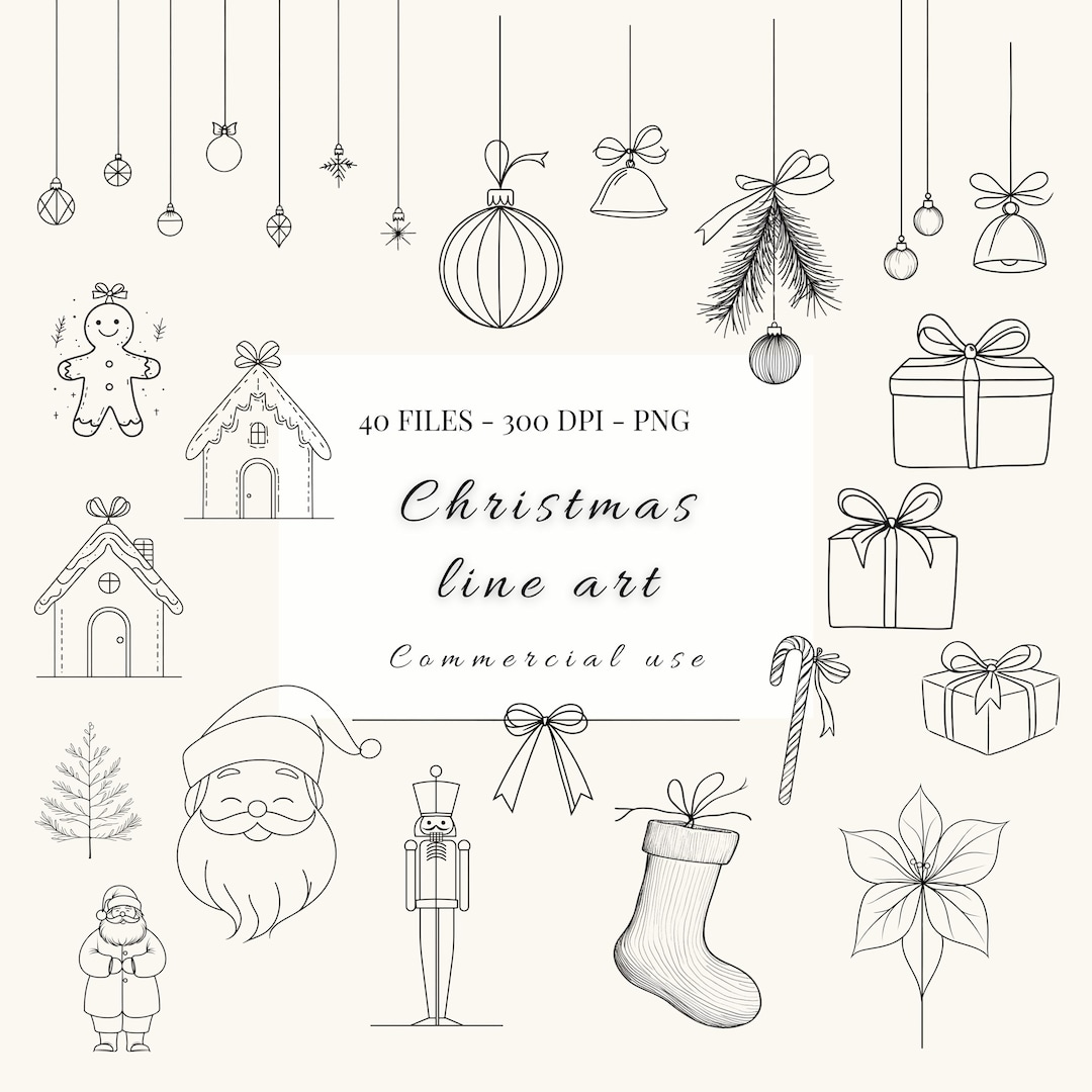 Christmas Line Art Drawings Png Bundle | Christmas Presents and ...