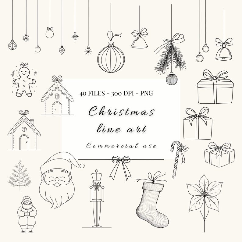 Christmas Line Art Drawings Png Bundle | Christmas Presents and ...