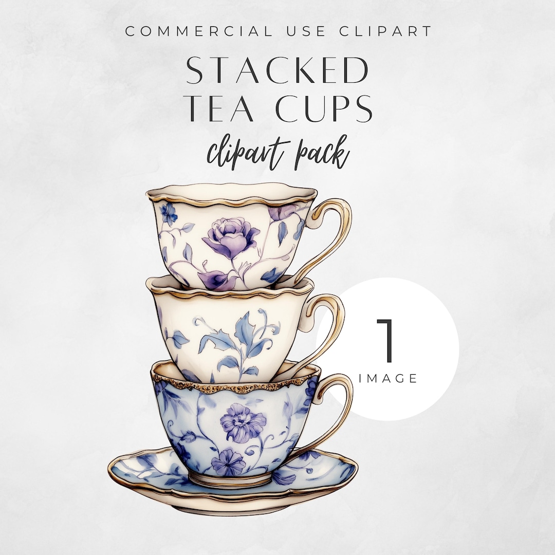 Stacked Tea Cups Clipart, Vintage Watercolor Digital Download for ...