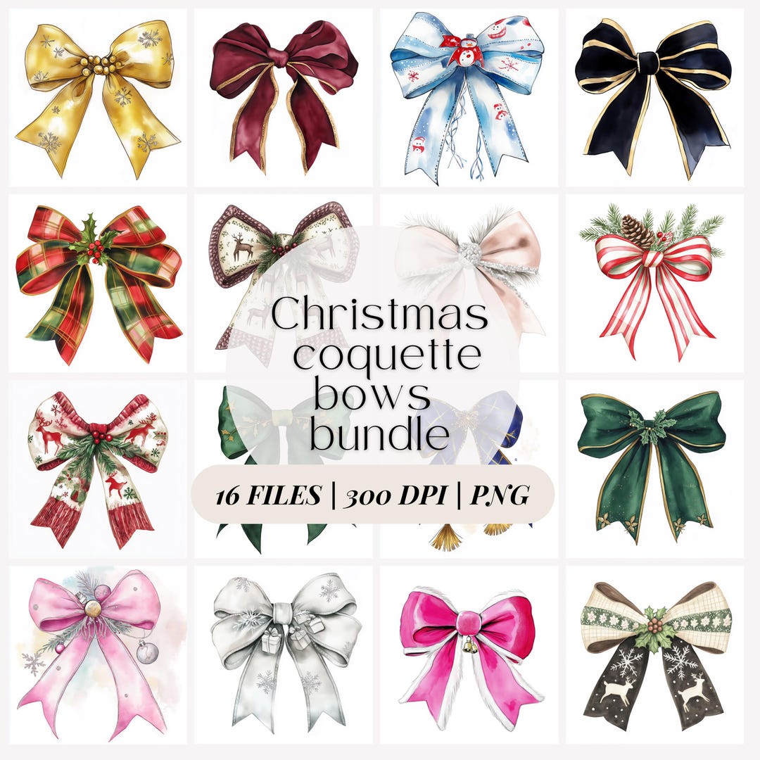 Charming Coquette Clipart Set | Pink Bows and Watercolor Design | Green ...