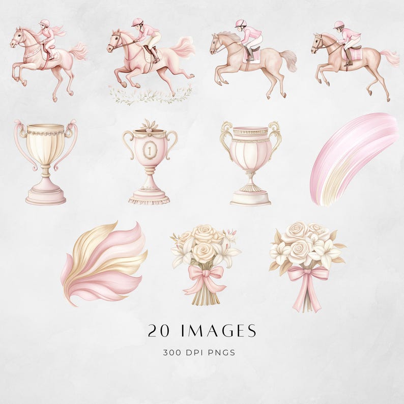 Pink Derby Watercolor Crest Clipart Bundle, High Quality Digital ...