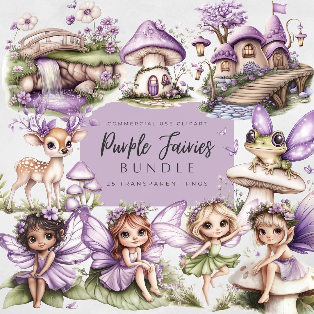 Clipart de hada morada, PNG de jardín mágico, lindas hadas de acuarela ...