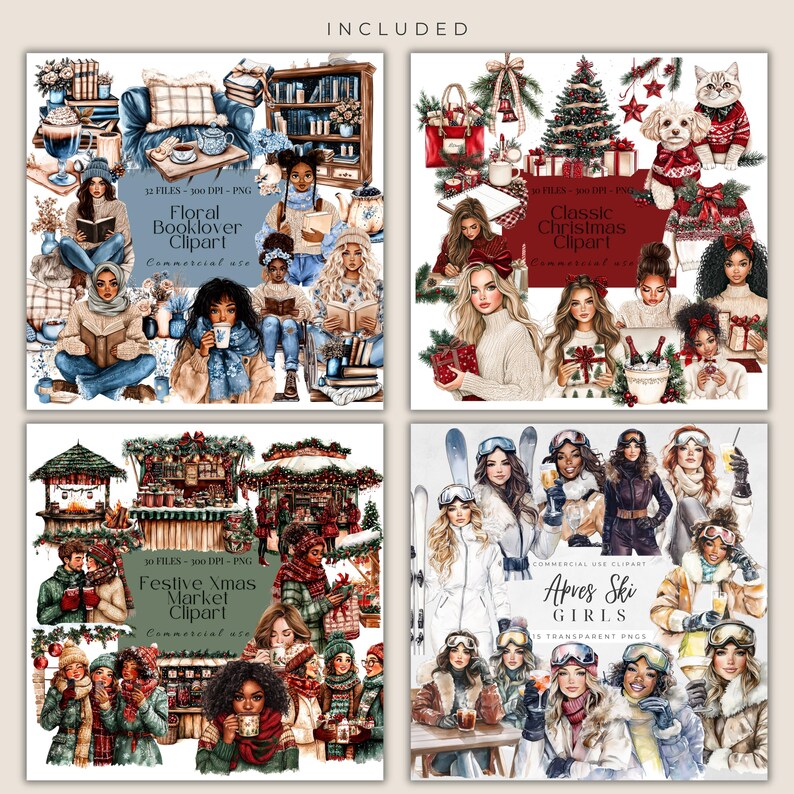 Big Mega Christmas Clipart Bundle, Digital Papers and Seamless Patterns ...