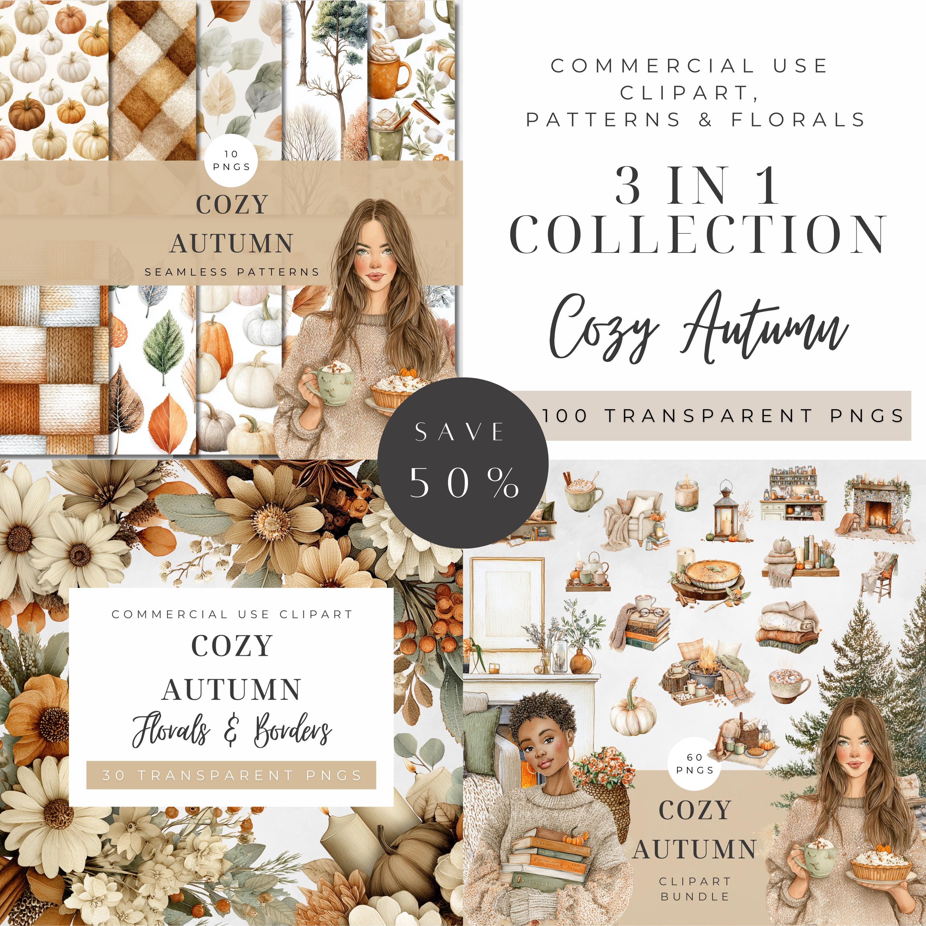 Watercolor Cozy Fall Big Clipart Bundle, Seasonal Clipart, Pumpkin ...