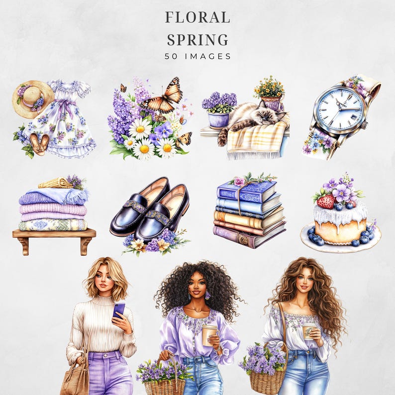 Watercolor Spring Clipart Bundle, Seamless Patterns, Pastel Garden ...