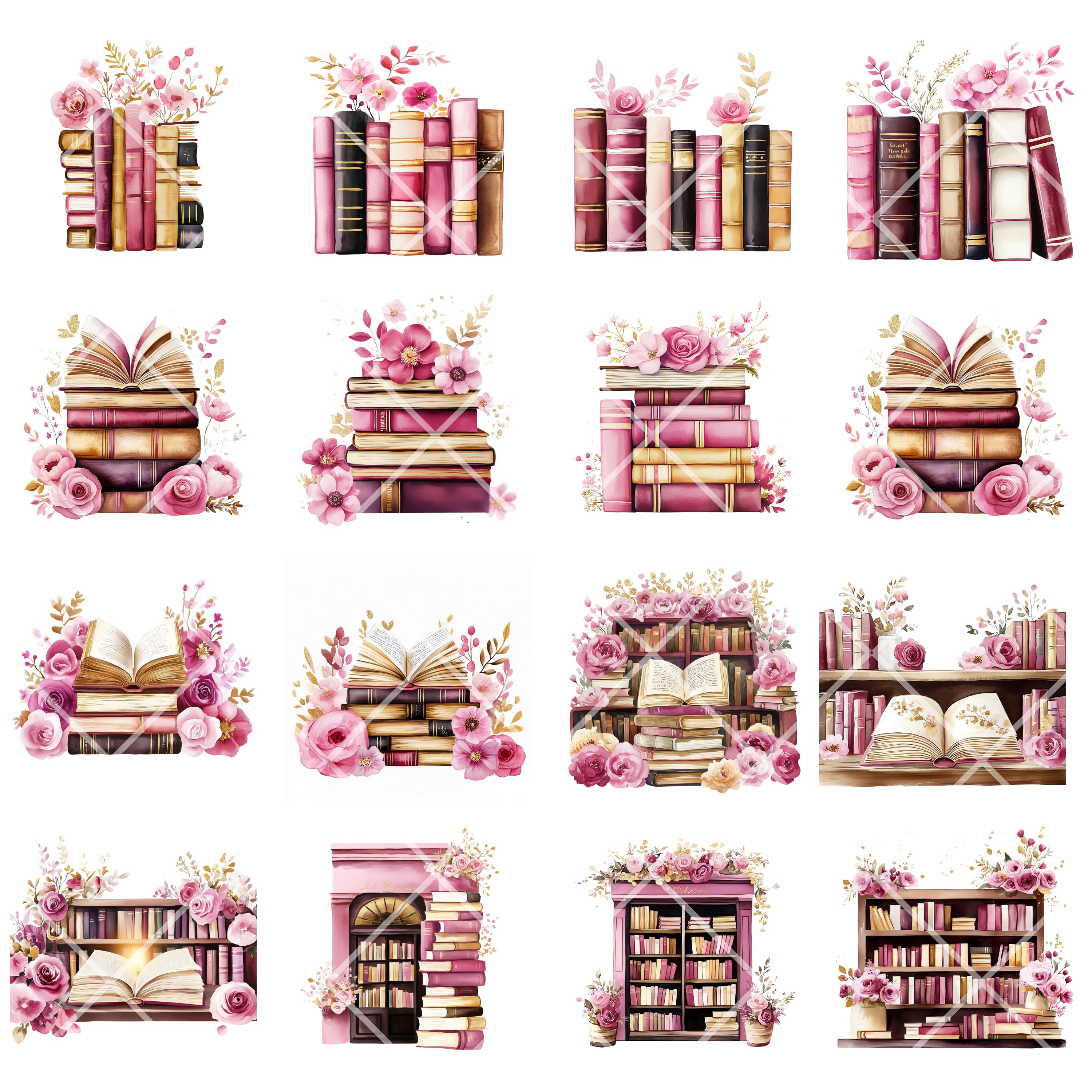 Floral Vintage Books Clipart | Book Stack PNG | Reading Graphics ...