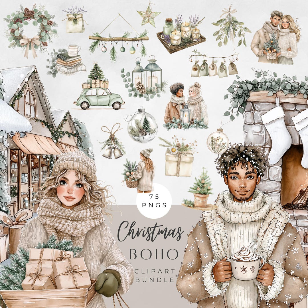 Neutral Boho Christmas Clipart Bundle | Christmas Ornaments PNG ...