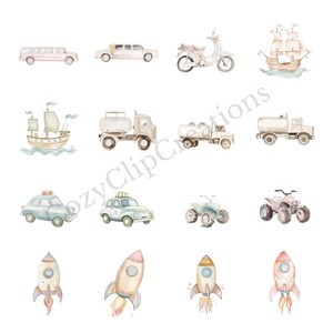 Watercolor Transport Alphabet Clipart Bundle | Vehicle Themed PNG Set ...