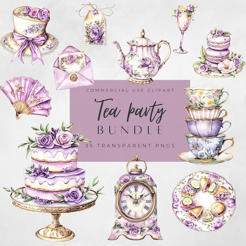 Afternoon Tea Clip Art, Vintage Floral PNG, High Tea Invitations ...