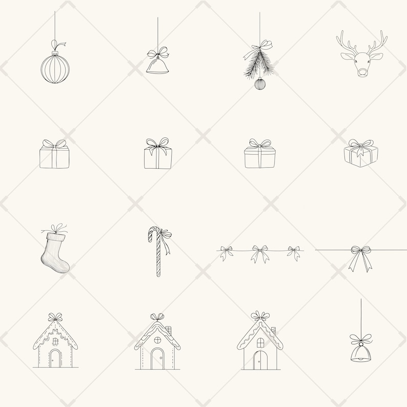 Christmas Line Art Drawings Png Bundle | Christmas Presents and ...