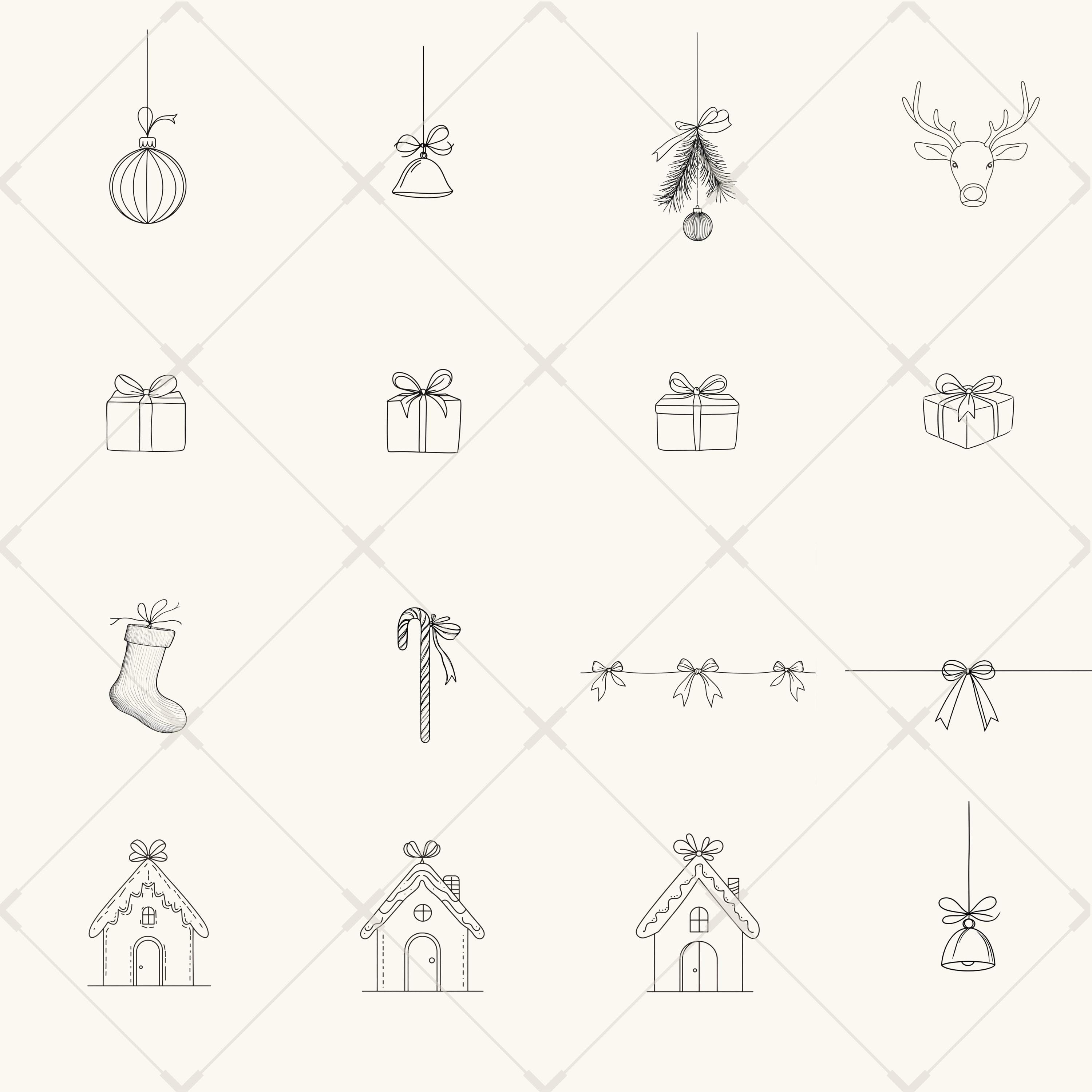 Christmas Line Art Drawings Png Bundle | Christmas Presents and ...