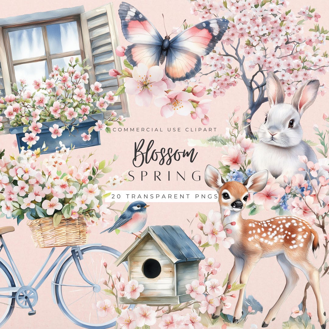 Spring Blossom Clipart, Floral Frames and Wreaths, Springtime Clipart ...