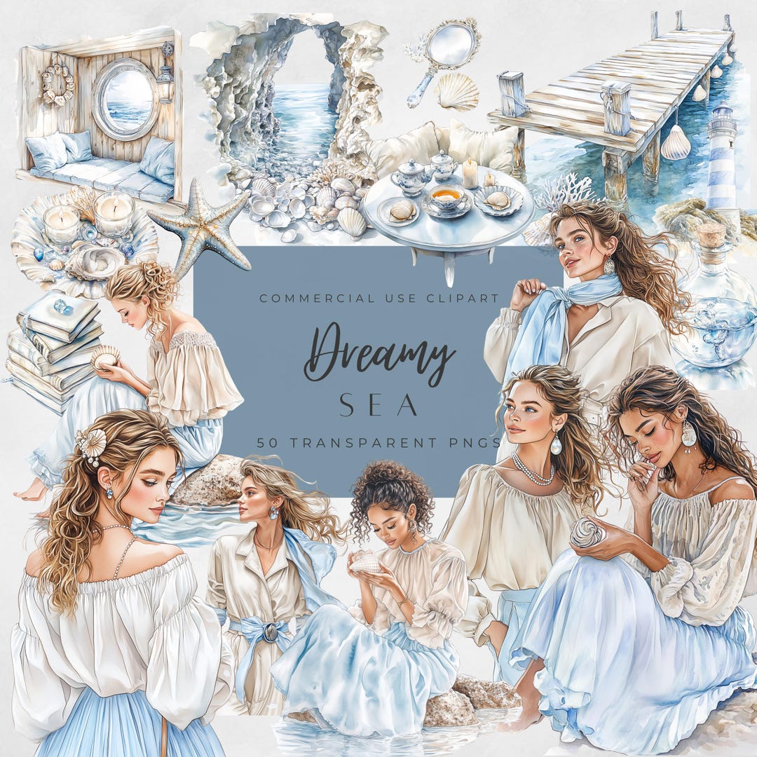 Watercolor Dreamy Sea Clipart | Ocean Godess | Marine Graphics ...