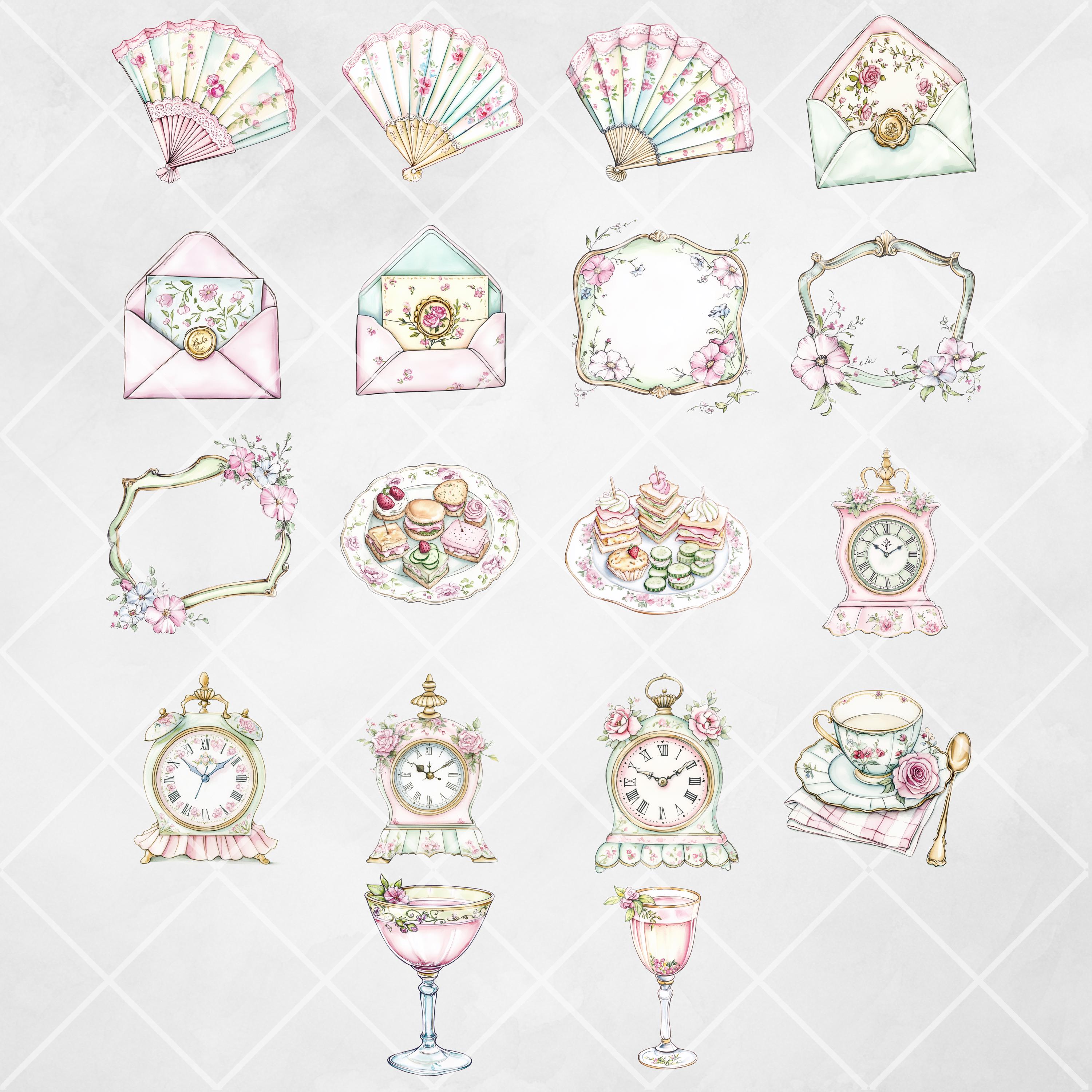 Afternoon Tea Clip Art, Vintage Floral PNG, High Tea Invitations ...