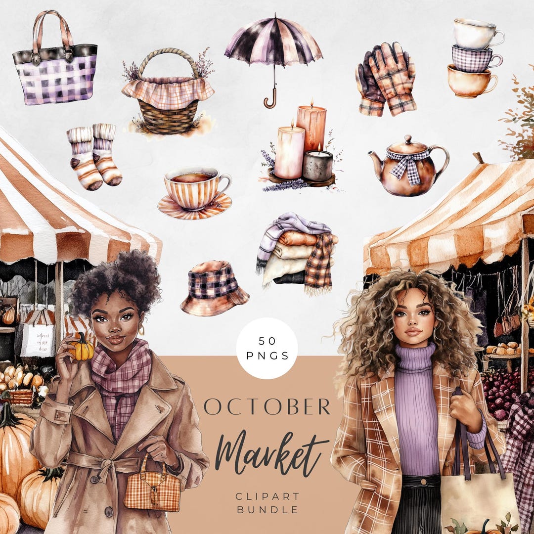 Watercolor Autumn October Market Clipart Bundle | Fall and Pumpkin ...