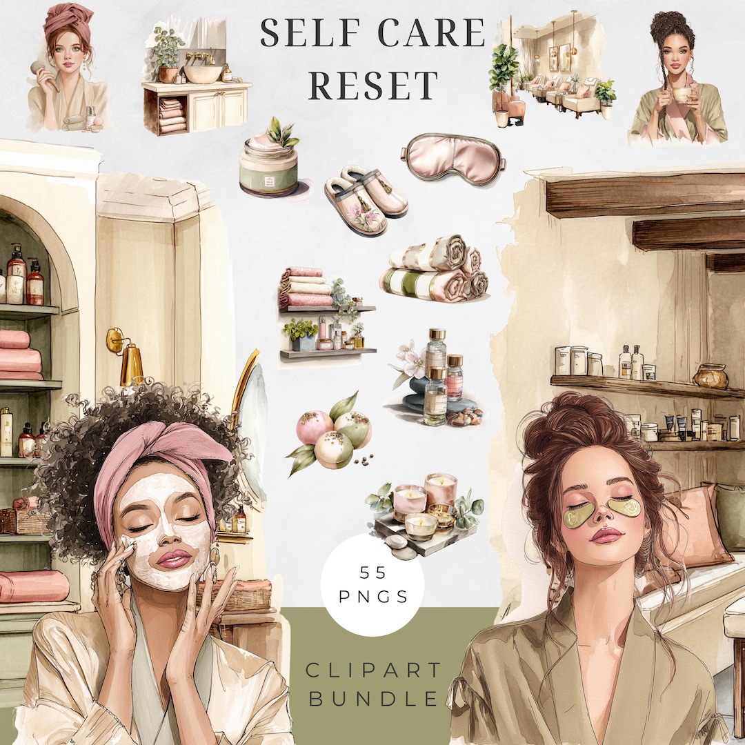 Watercolor Self Care Clipart Bundle | Skincare Stickers | Pajama Girl ...