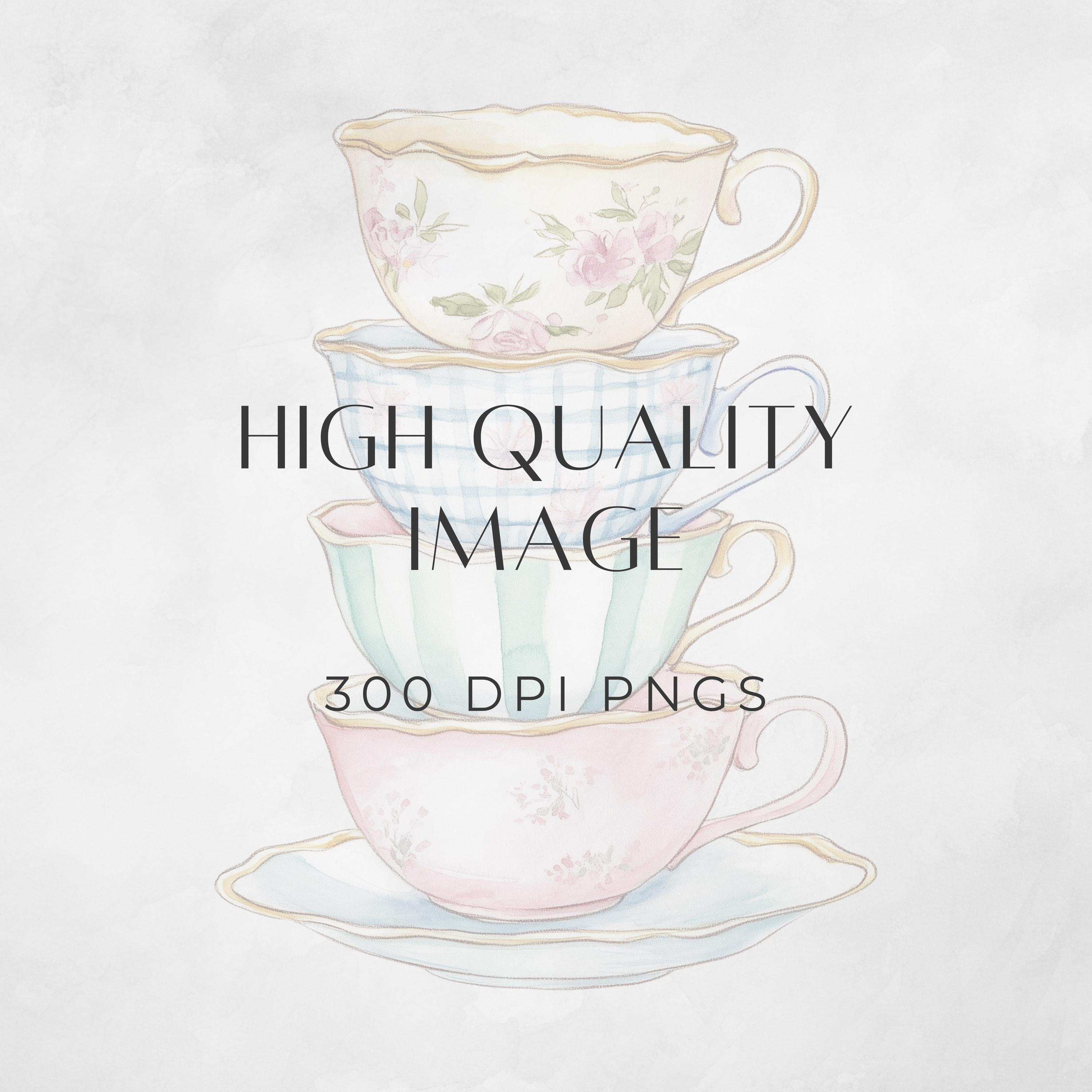 Stacked Tea Cups Clipart, Vintage Watercolor Digital Download for ...