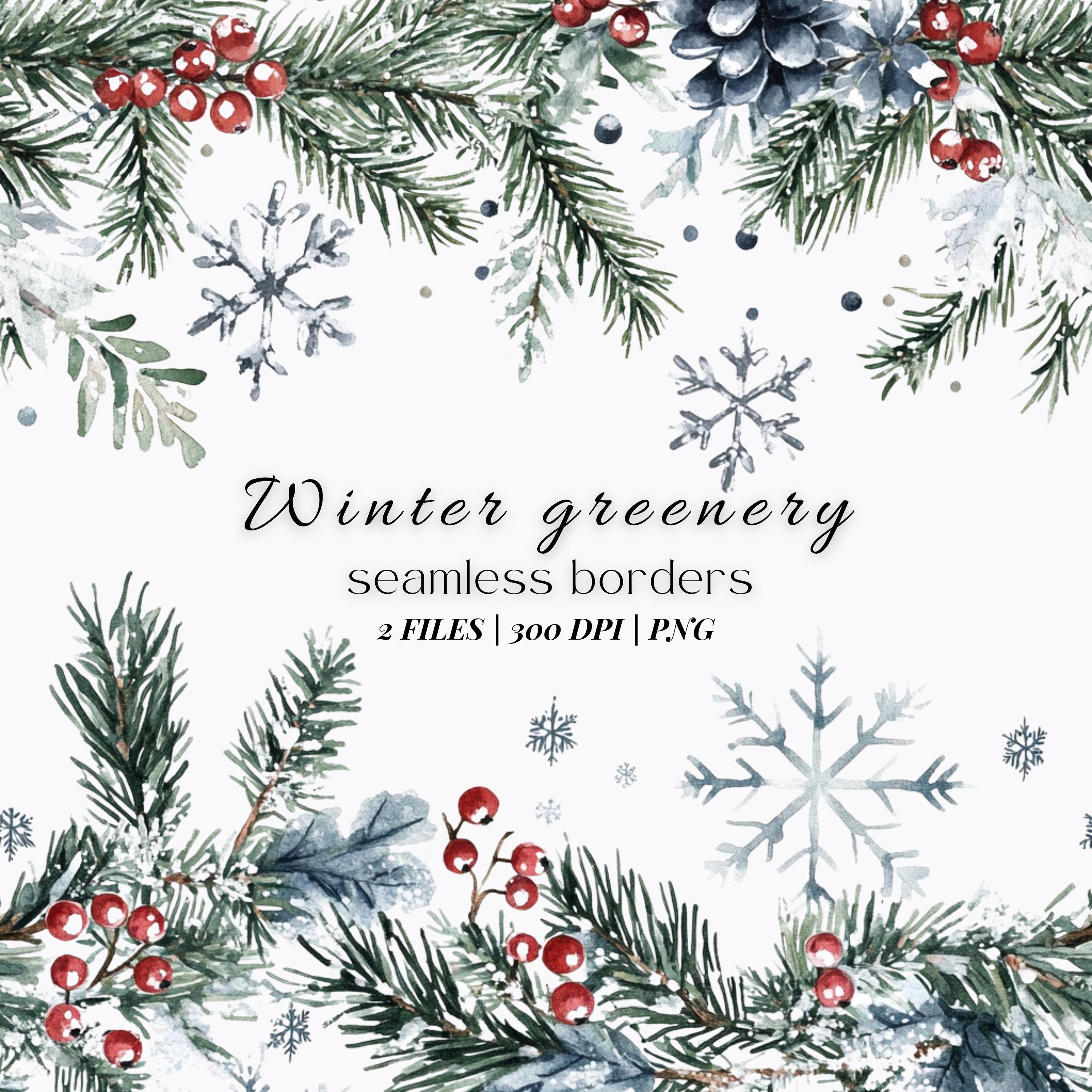 Christmas Winter Border Png | Winter Greenery Watercolor Bundle ...