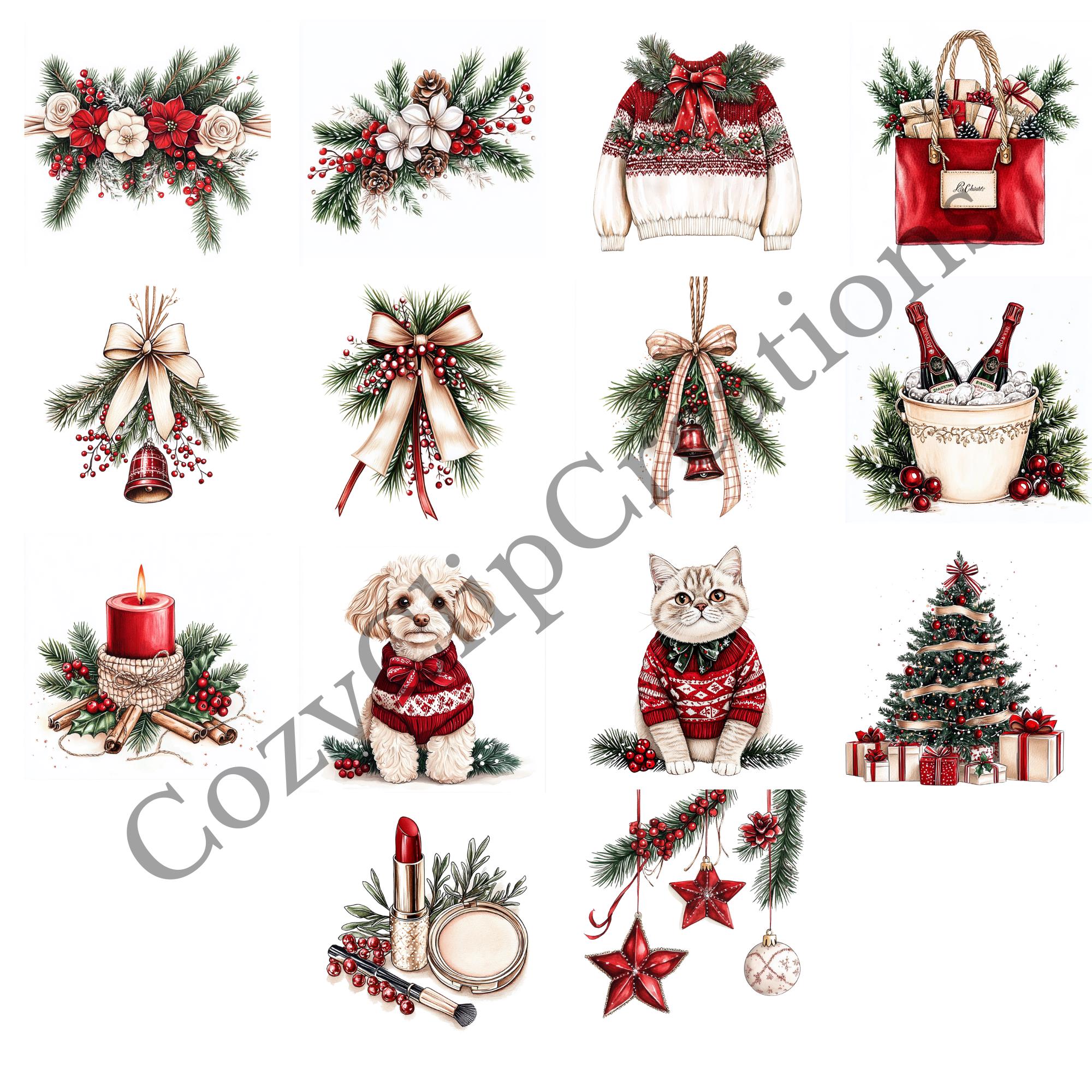 Red Classic Christmas Clipart Bundle | Cozy Winter Pngs for Scrapbooks ...